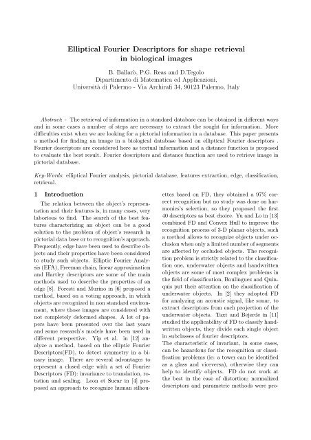 Elliptical Fourier Descriptors for shape retrieval in ... - Wseas.us