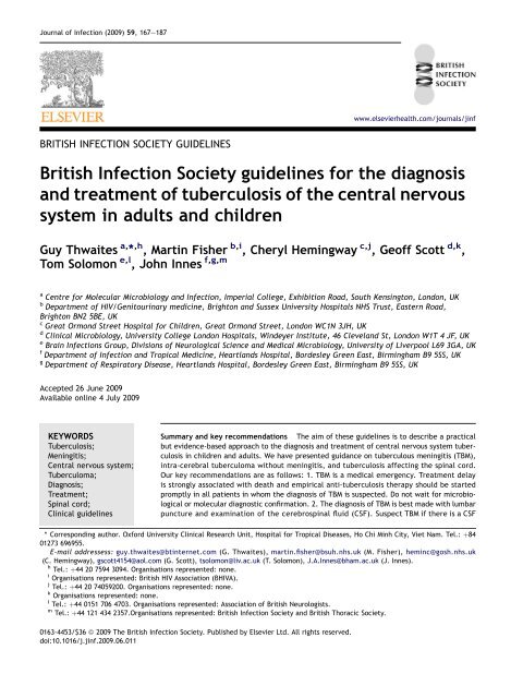 British Infection Society guidelines for the diagnosis and treatment of ...