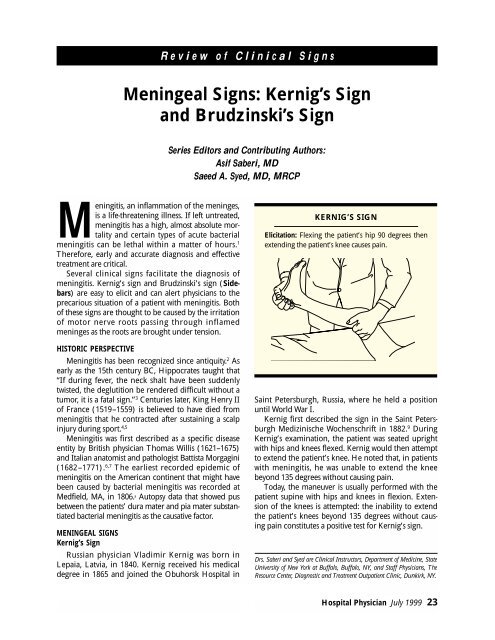 Meningeal Signs: Kernig's Sign and Brudzinski's Sign - Turner White