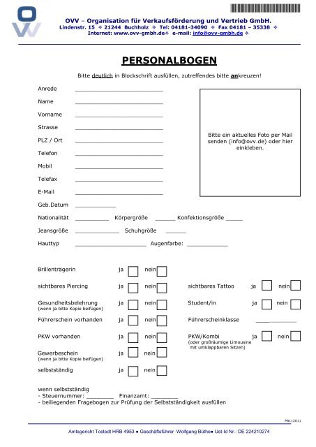 Personalbogen - OVV GmbH