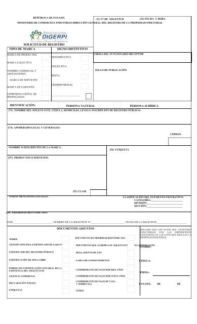 SOLICITUD DE REGISTRO TIPO DE MARCA ... - Panamá Tramita