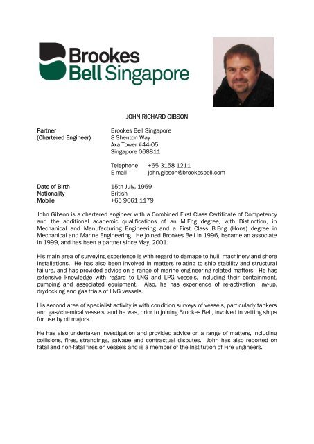 JOHN RICHARD GIBSON Partner Brookes Bell Singapore ...