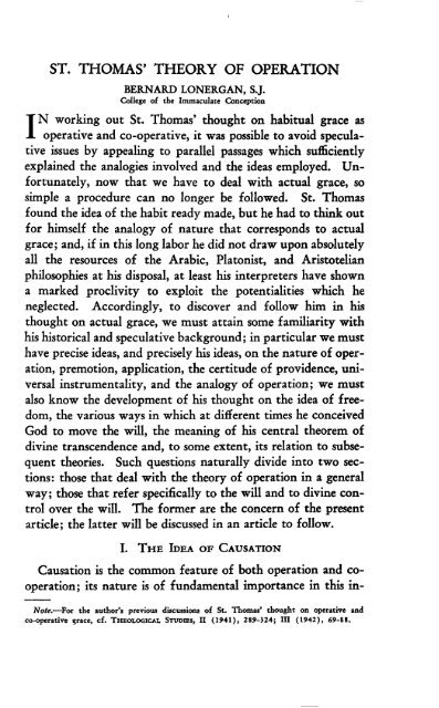 ST. THOMAS' THEORY OF OPERATION - Theological Studies