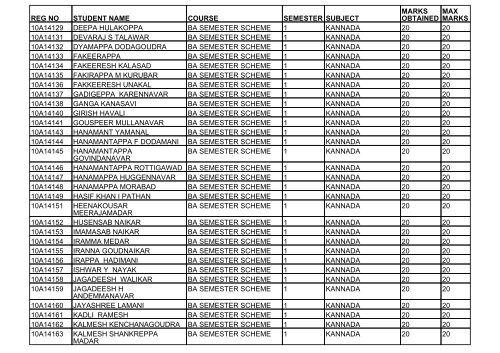 REG NO STUDENT NAME COURS