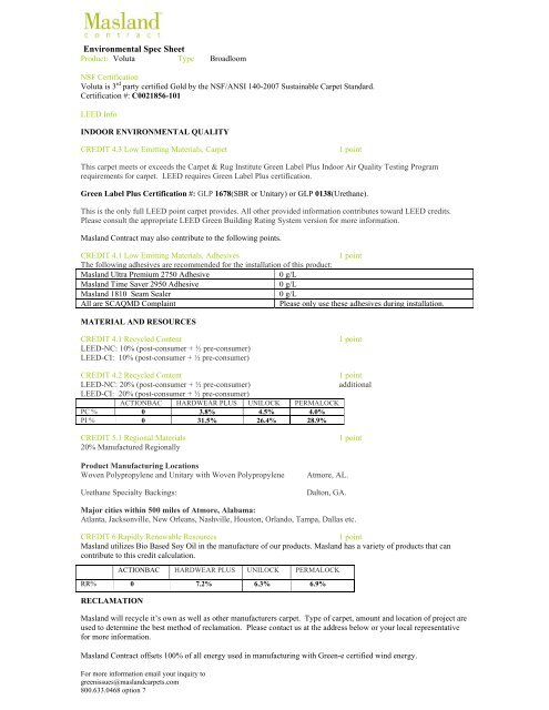 Environmental Spec Sheet - Masland Contract