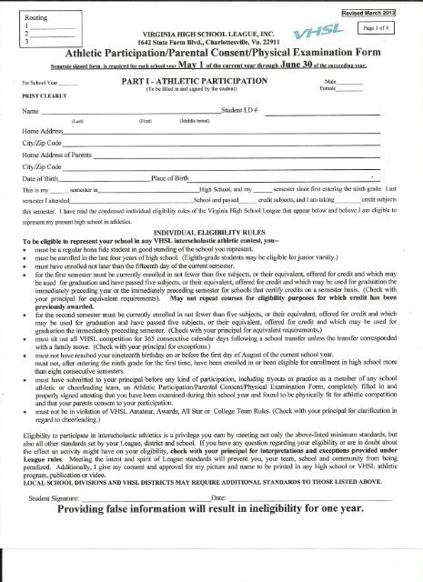 VHSL Physical Form and Concussion Information - West Point ...