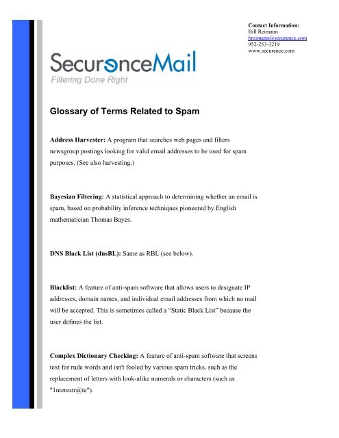Glossary of Terms Related to Spam - Securence