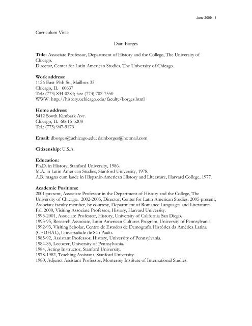 Curriculum Vitae Dain Borges Title: Associate Professor ...