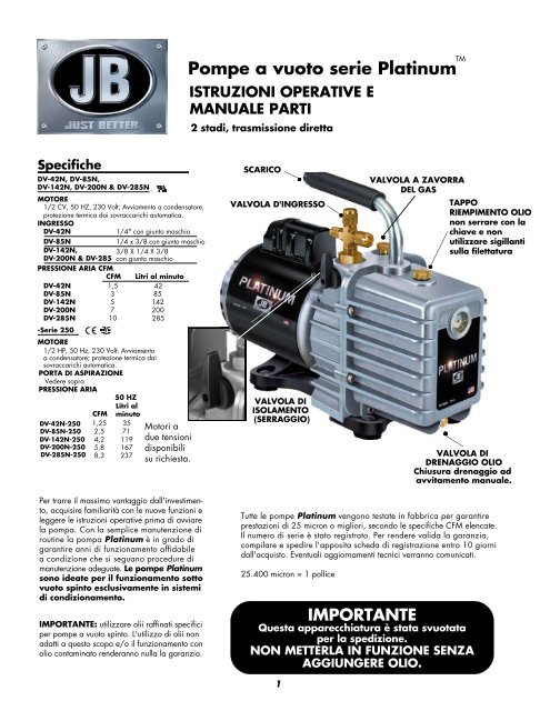 Pompe a vuoto serie Platinum - JB Industries, Inc.