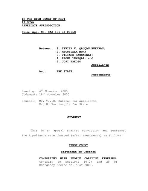 Tevita V Q Bukarau V State HAA101J 05S Law Fiji tevita-v-q-bukarau-v-state-haa101j-05s-law-fiji