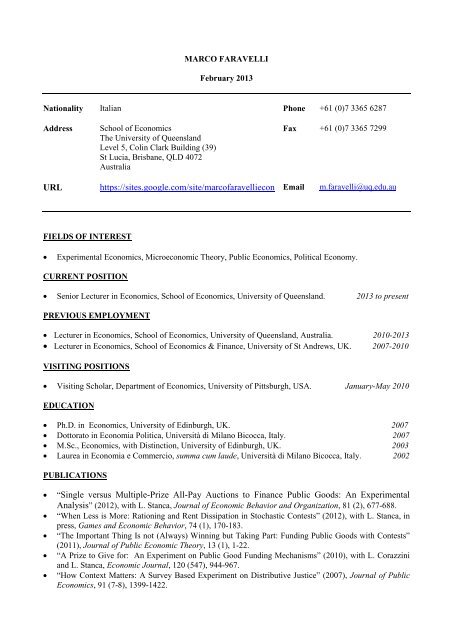 CURRICULUM VITAE - University of Queensland