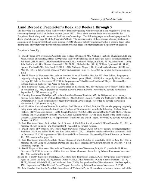 Land Records: Proprietor's Book and Books 1 ... - Town of Stratton