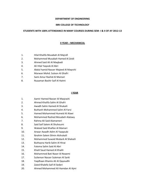 Engineering Best Attendance Student 1 - Ibri College of Technology