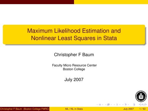 Maximum Likelihood Estimation And Nonlinear Least Squares In Stata