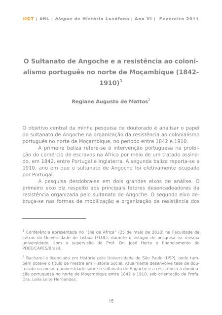 Regiane Augusto de Mattos, O Sultanato de Angoche e a ... - IICT