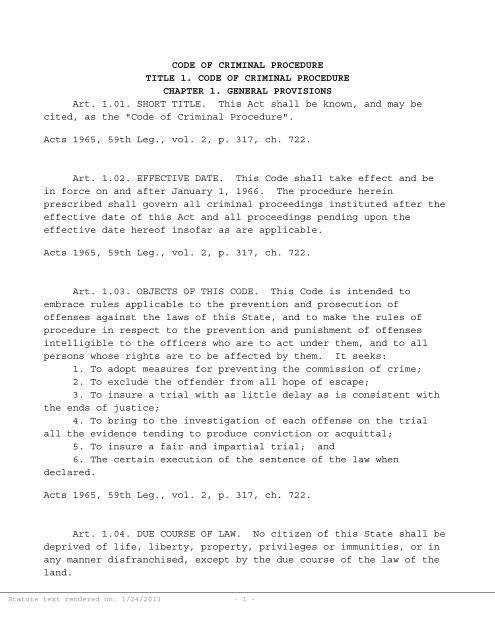 Code of Criminal Procedure - Texas Constitution and Statutes