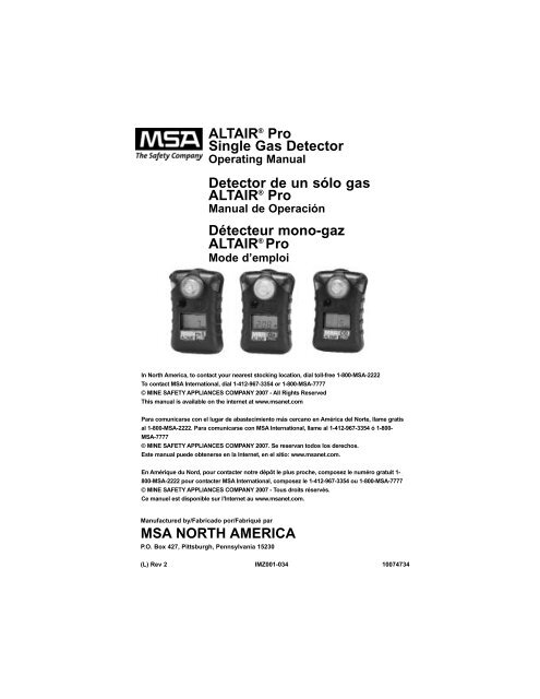 ALTAIR® Pro Single Gas Detector