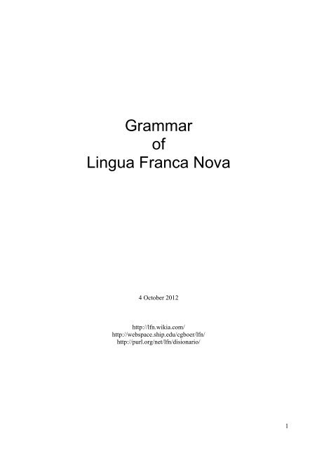 Grammar of Lingua Franca Nova