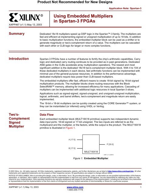 Xilinx Xapp467 Using Embedded Multipliers In Spartan 3 Fpgas V1