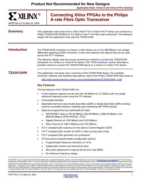 Xilinx Xapp764 Connecting Xilinx Fpgas To The Philips A Rate Fibre