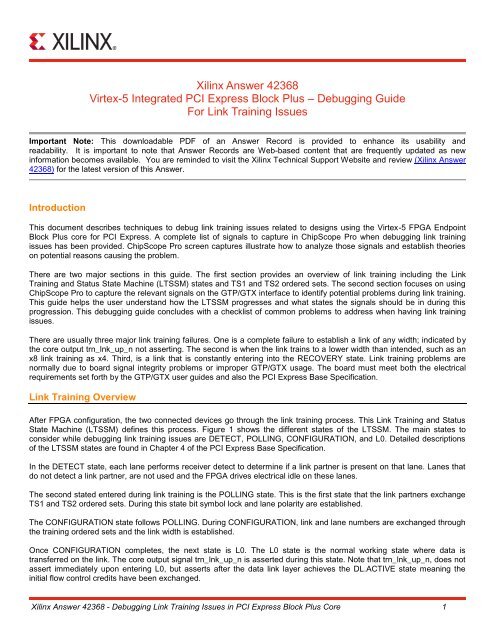 Debugging Guide For Link Training Issues Xilinx