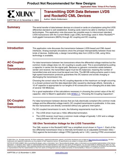 Xilinx Xapp756 Transmitting Ddr Data Between Lvds And