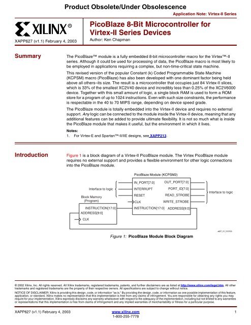 XAPP627: "PicoBlaze-II 8-Bit Microcontroller for Virtex-II ... - Xilinx