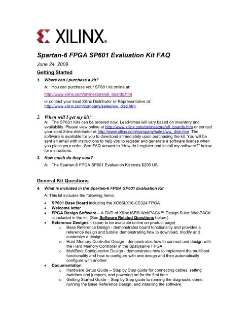 Spartan-6 FPGA SP601 Evaluation Kit FAQ - Xilinx