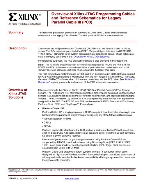 XTP029, Overview of Xilinx JTAG Programming Cables and ...