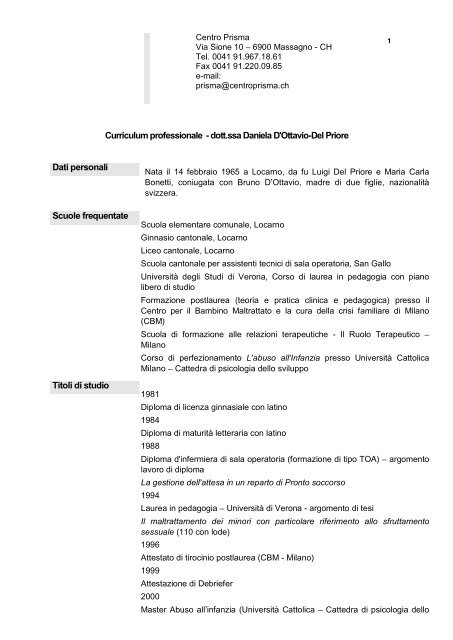 Curriculum professionale - dott.ssa Daniela D'Ottavio-Del Priore Dati ...