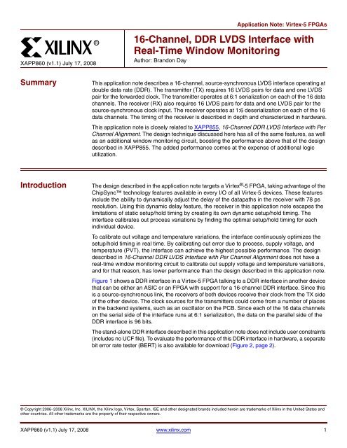 Xilinx XAPP860 16-Channel, DDR LVDS Interface with Real-Time ...