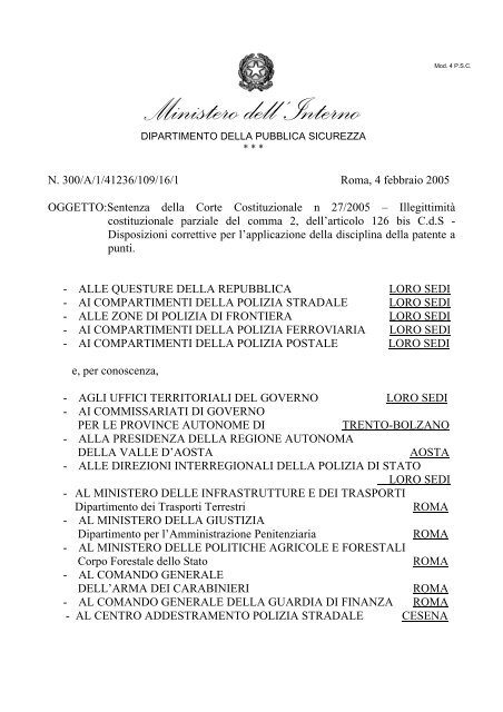 circolare esplicativa - Ministero Dell'Interno