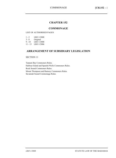 COMMONAGE Subordinate Legislation - The Bahamas Laws On-Line