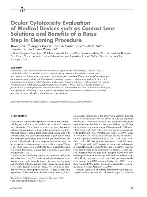 Ocular cytotoxicity evaluation of medical devices such as ... - Altweb