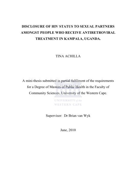 Disclosure of Hiv status to sexual partners among people who ...