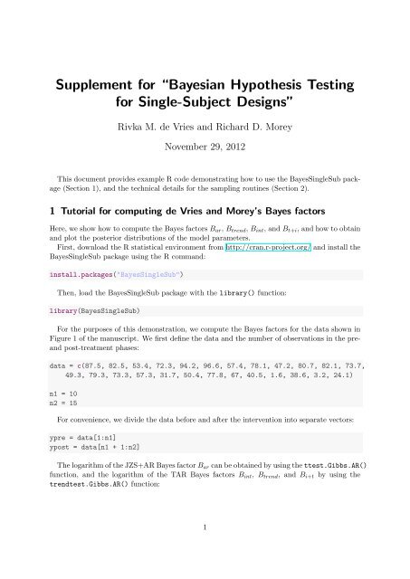 Bayesian Hypothesis Testing For Single Subject Designs American