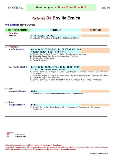 Partenze Da Boville Ernica - Cotral SpA