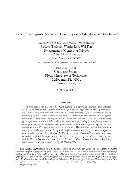 Jam Java Agents For Meta Learning Over Distributed Databases 