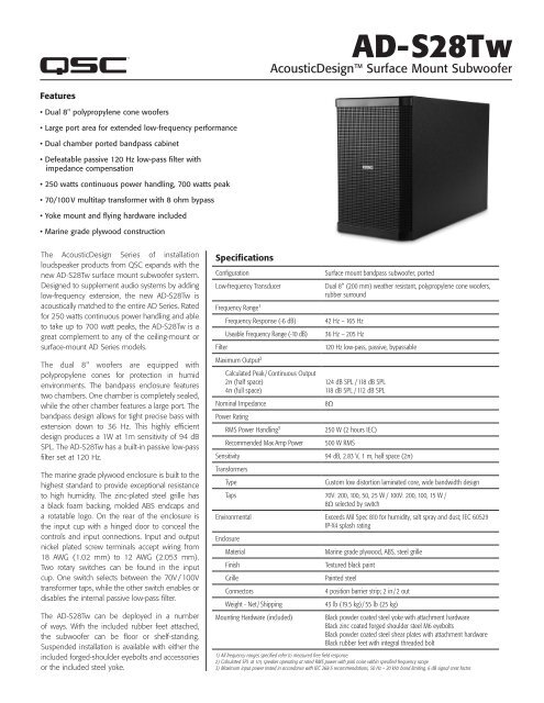 AD-S28Tw Specifications - QSC Audio Products