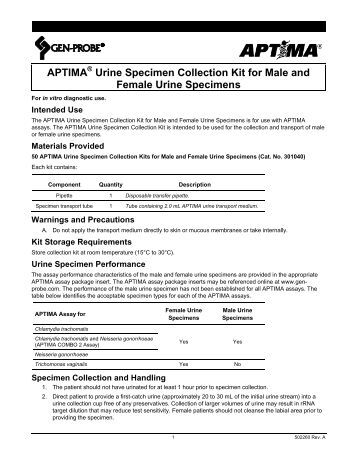 APTIMA Urine Specimen Collection Kit for Male ... - Gen-Probe, Inc.