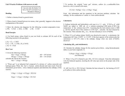 Unit 5 Practice Problems (with answers at end)