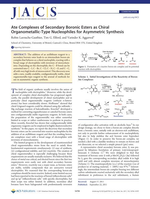 Ate Complexes of Secondary Boronic Esters as Chiral ...