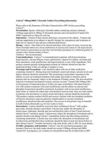 Calceos® 500mg/400IU Chewable Tablets ... - Galen Limited