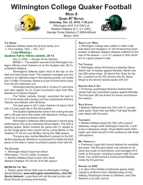 Wilmington College Quaker Football