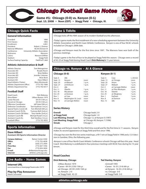 Chicago Football Game Notes - University of Chicago Athletics