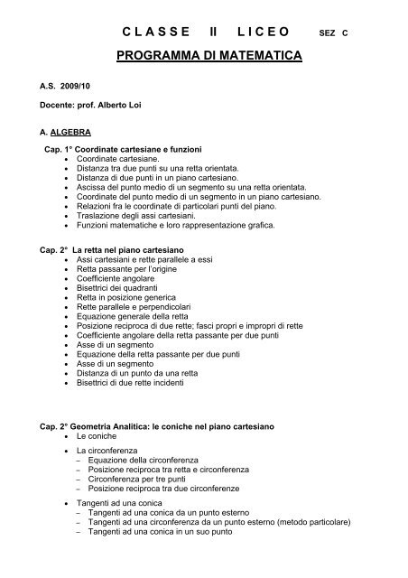 classe ii liceo sez c programma di matematica - Liceo Classico Dettori