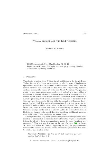 William Karush and the KKT Theorem - Department of Mathematics