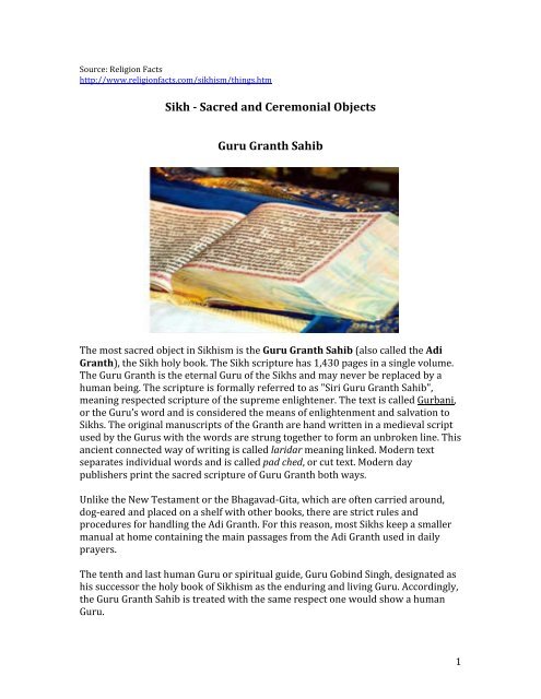 Sikh - Sacred and Ceremonial Objects Guru Granth Sahib