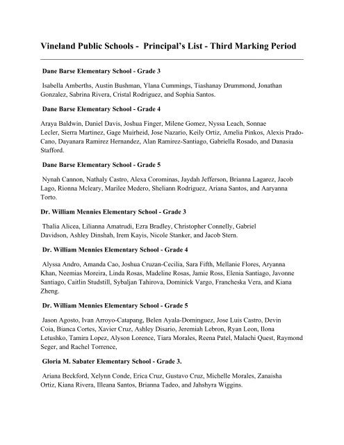 Vineland Public Schools - Principal's List - Third ... - Vineland.org Vineland Public Schools - Principal's List - Third ... - Vineland.org