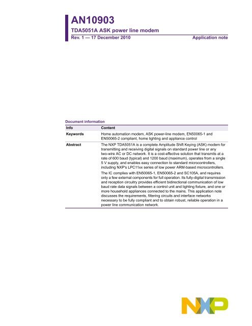AN10903 TDA5051A ASK power line modem - NXP Semiconductors